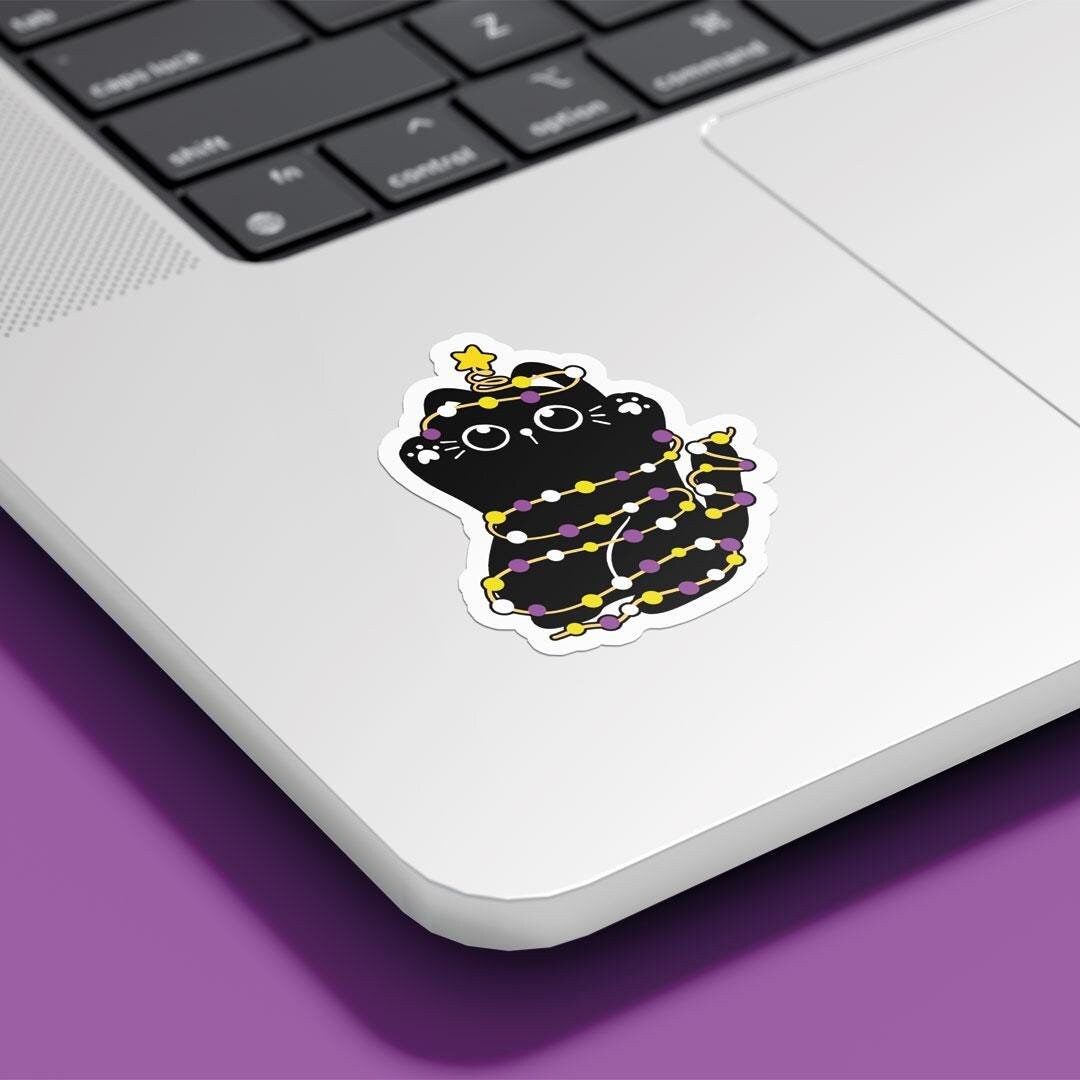 Non Binary Cat Vinyl Sticker | Enby Pride Christmas Gifts - Etsy