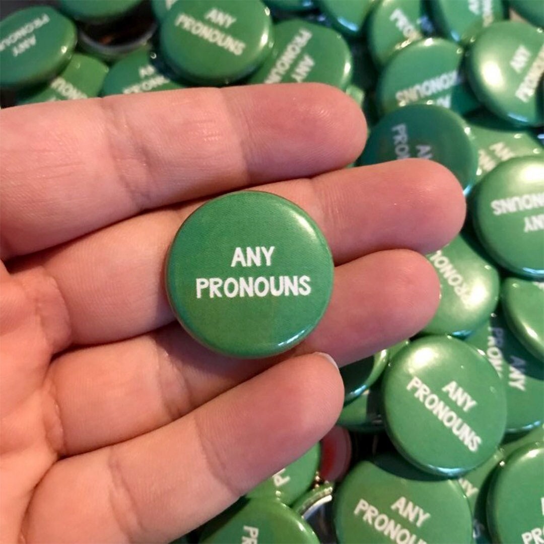 Any Pronouns Badge: Green Pronoun Pin - Etsy
