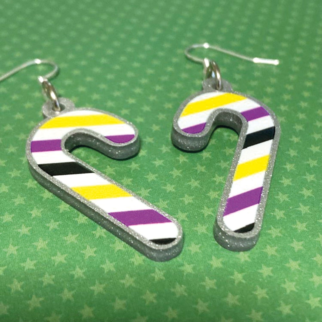 Non Binary Candy Cane Earrings | Christmas Earrings | Non Binary Pride ...