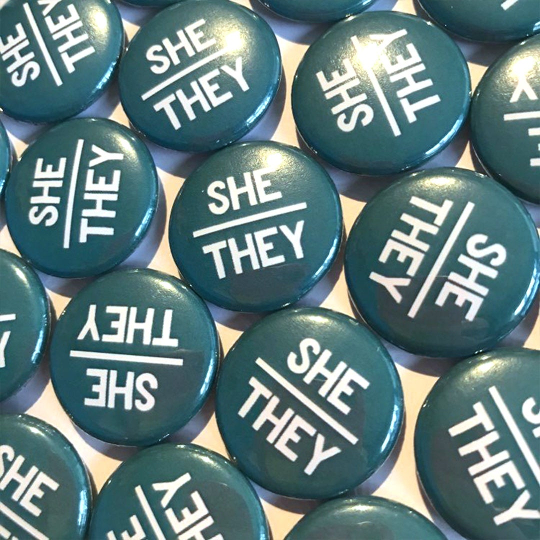 She They Pronoun Pin Badge | Gender Pronouns Pin | She They Button ...