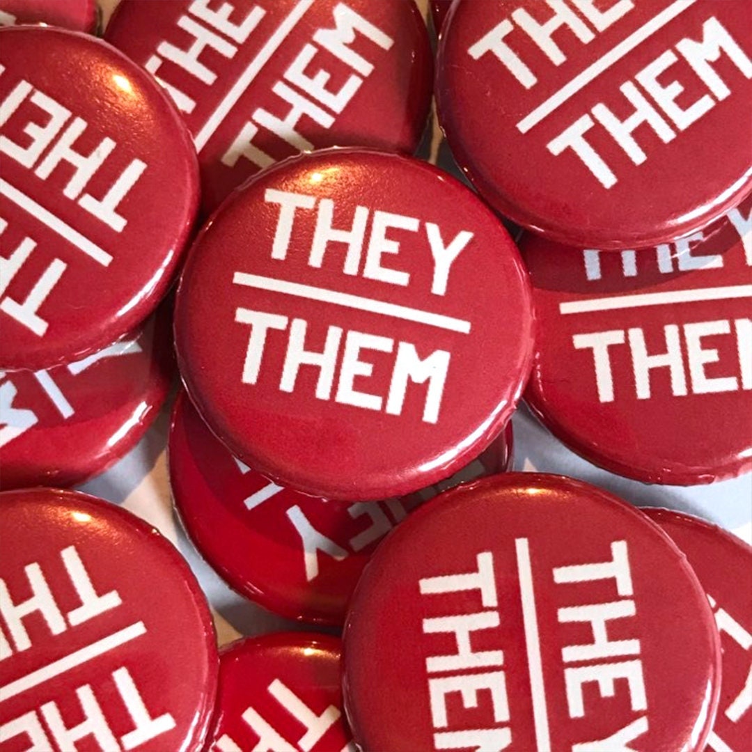 They Them Badge Non Binary Pronoun Pin Genderqueer Pronouns Badge ...
