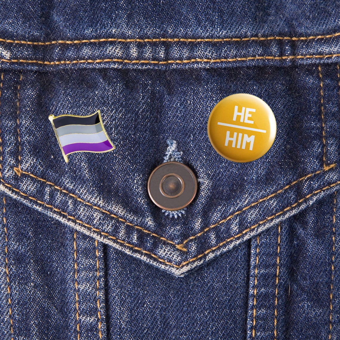 He Him Pronoun Badge | LGBTQ+ Pin - Etsy