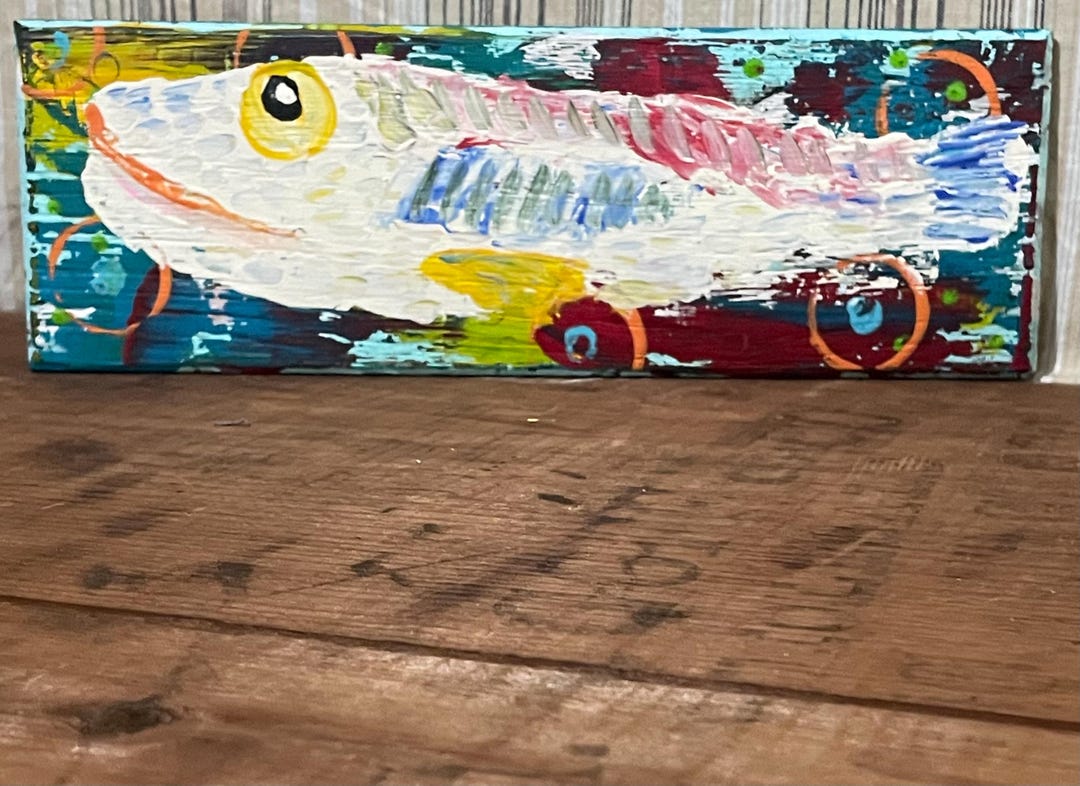 Fish Trout Folk Art Brut Outsider Original Painting Reclaimed Wood OOAK ...