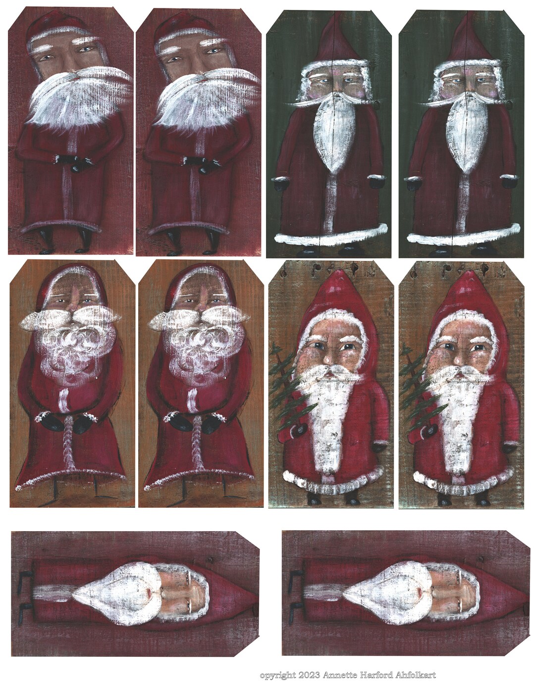 Santa Gift Tags Set 1 Digital Printable JPEG File Painting Instant ...