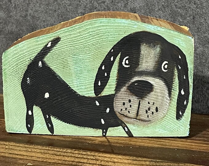 Puppy Dog Shelf Sitter Folk Art Original Painting Reclaimed Wood OOAK ...