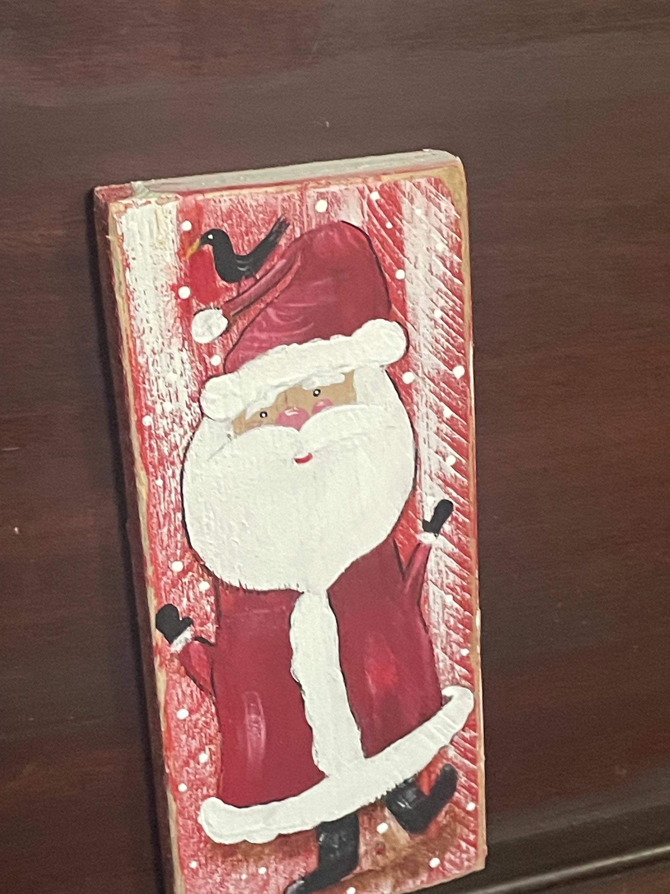 Santa Lil Crow Whimsical Folk Art Original Painting Reclaimed Wood OOAK ...