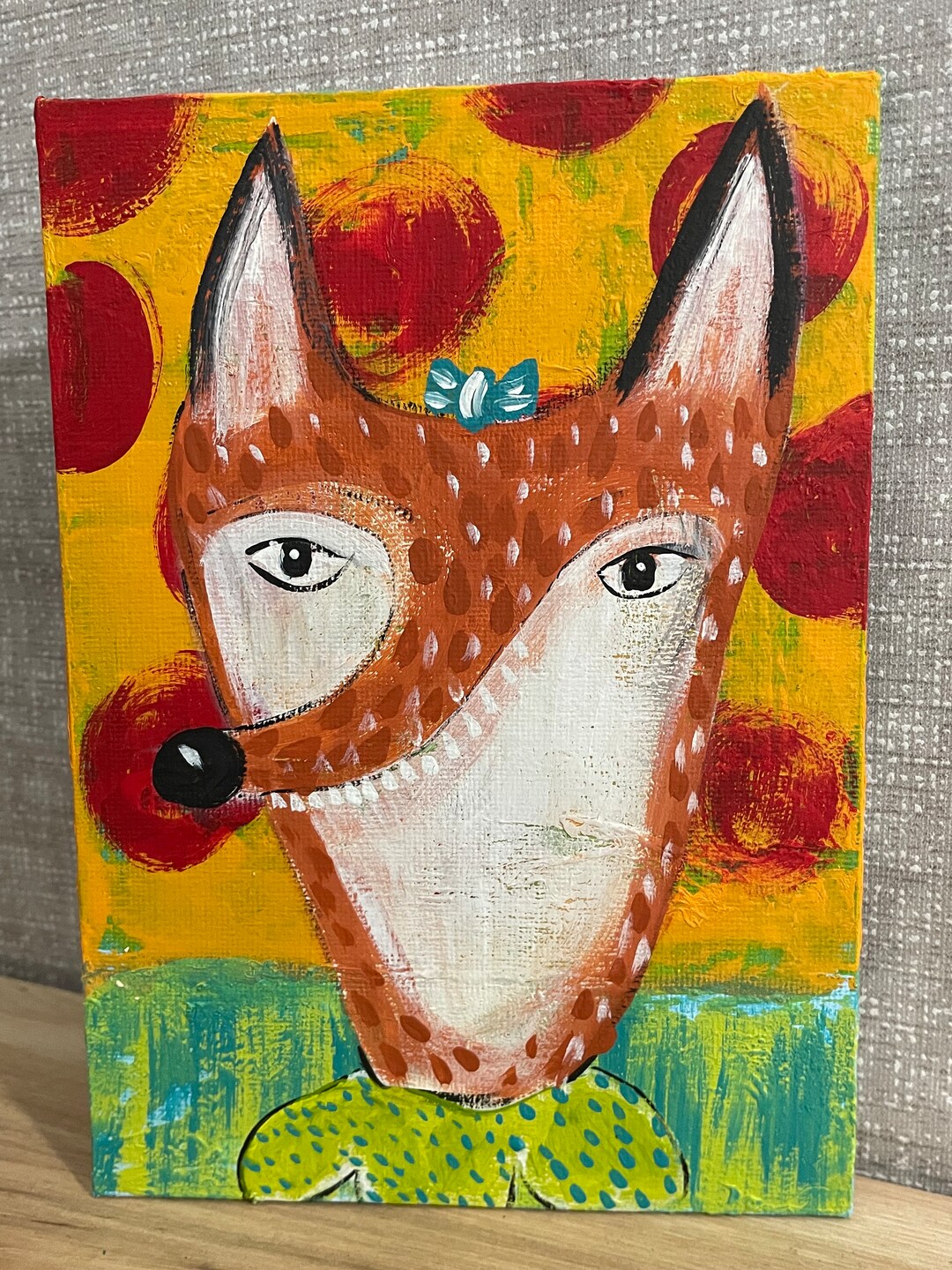 Ms.fox Whimsy Folk Art Original Sfa Painting Canvas Panel 5 X 7 OOAK ...