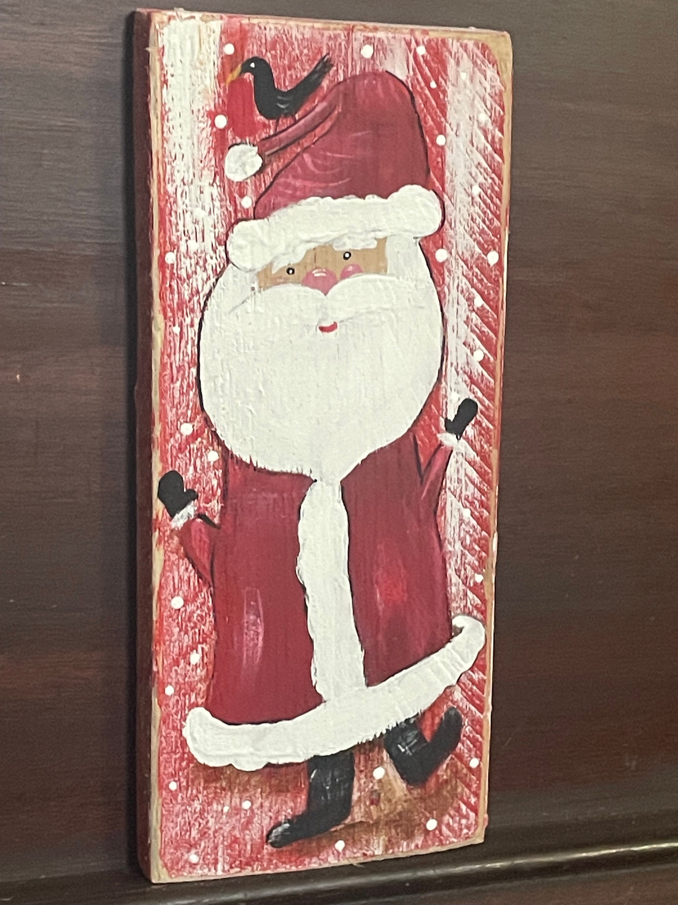 Santa Lil Crow Whimsical Folk Art Original Painting Reclaimed Wood OOAK ...