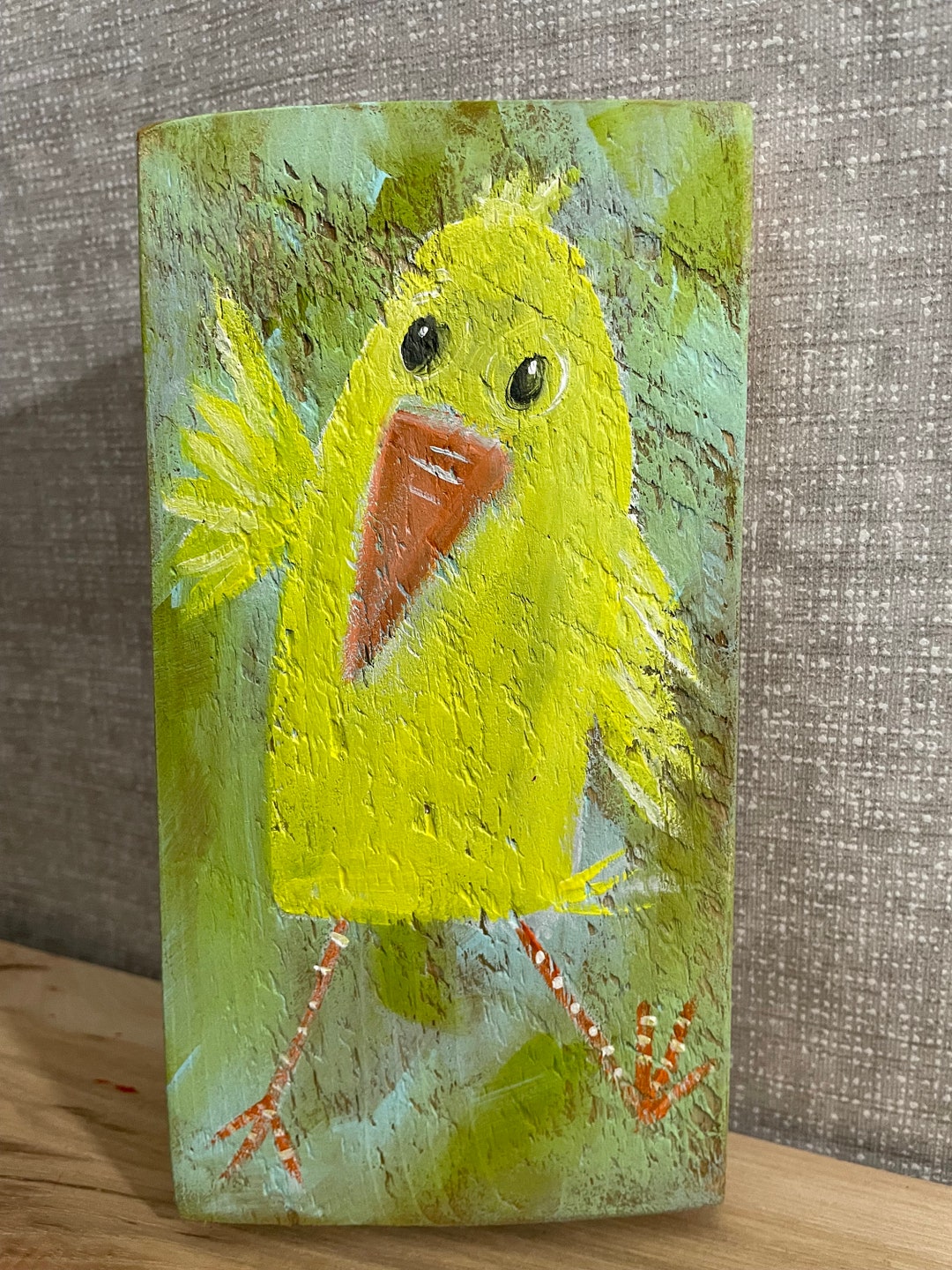 Dancing Chick Rustic Folk Art Original Sfa Painting Reclaimed Wood OOAK ...
