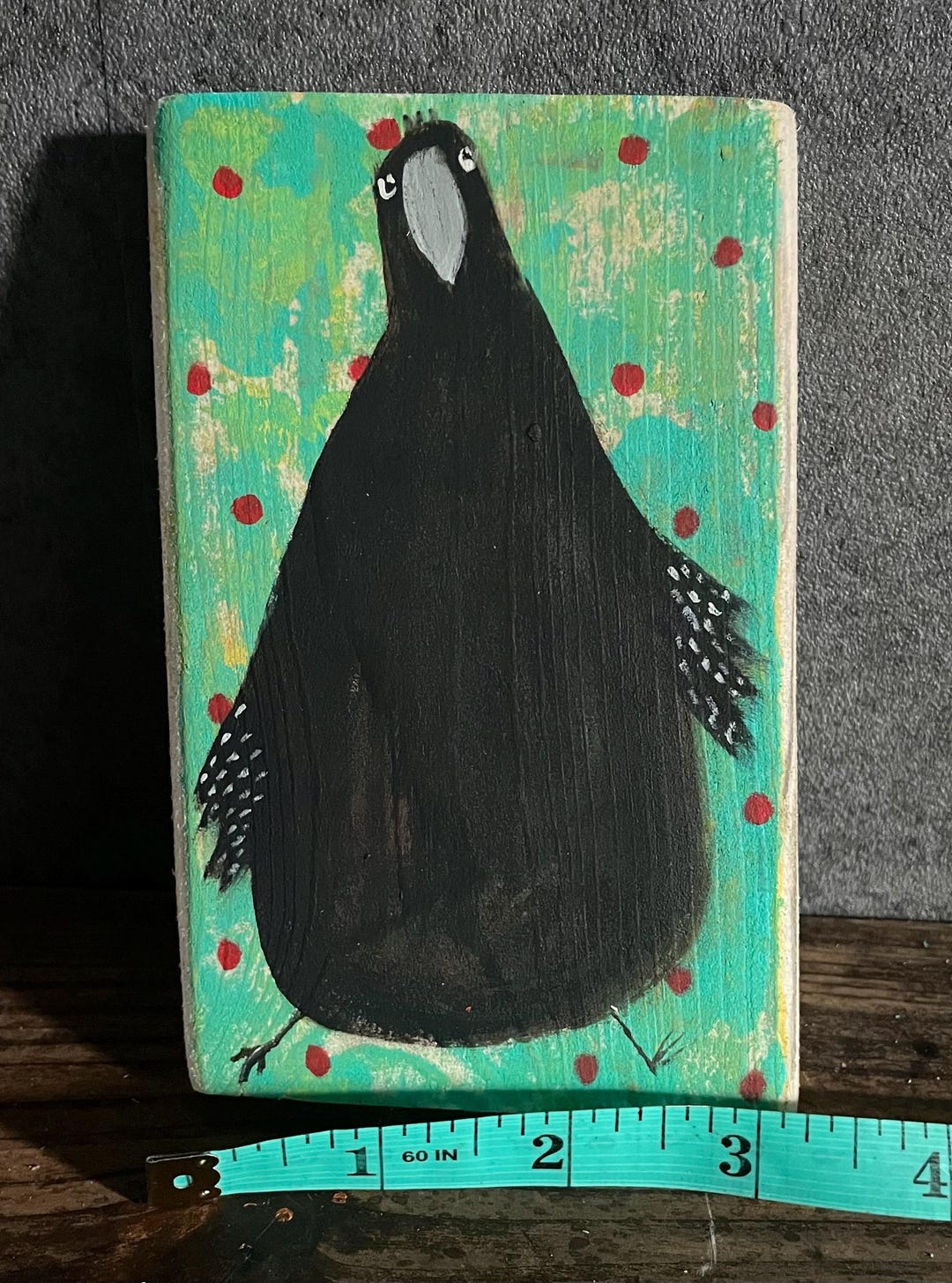 Fat Crow Whimsical Folk Art Original Painting Reclaimed Wood Polk Dot ...