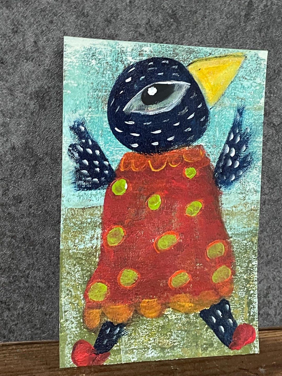 Crow Dress Folk Art 4 X 6 Original Painting Ready to Frame OOAK Artist ...