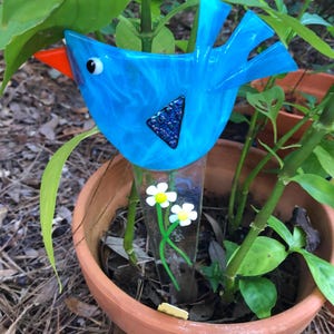 Fused Glass Bird Plant Stake - Etsy