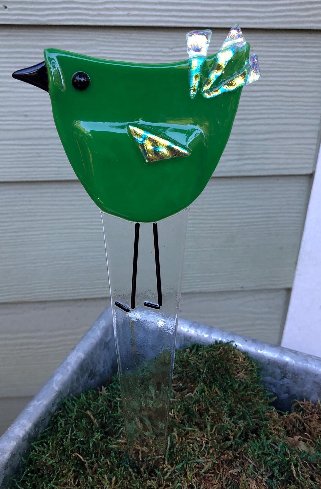 Whimsical Green Bird Plant Stake - Etsy