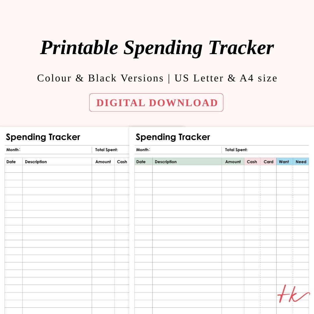 Printable Spending Tracker: Finance Planner, Expense Log (PDF Download ...