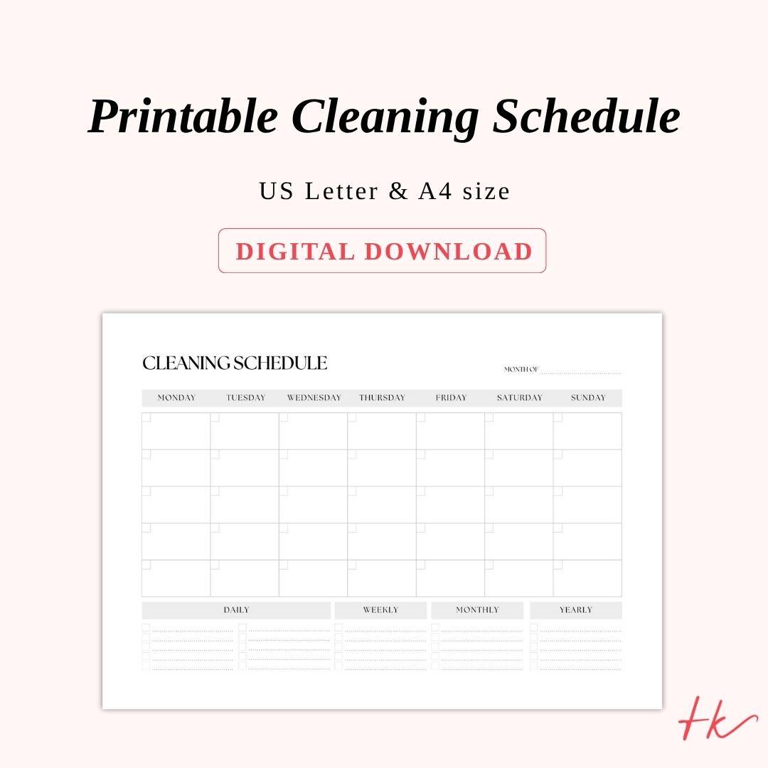 Printable Cleaning Schedule, Print at Home, US Letter & International ...