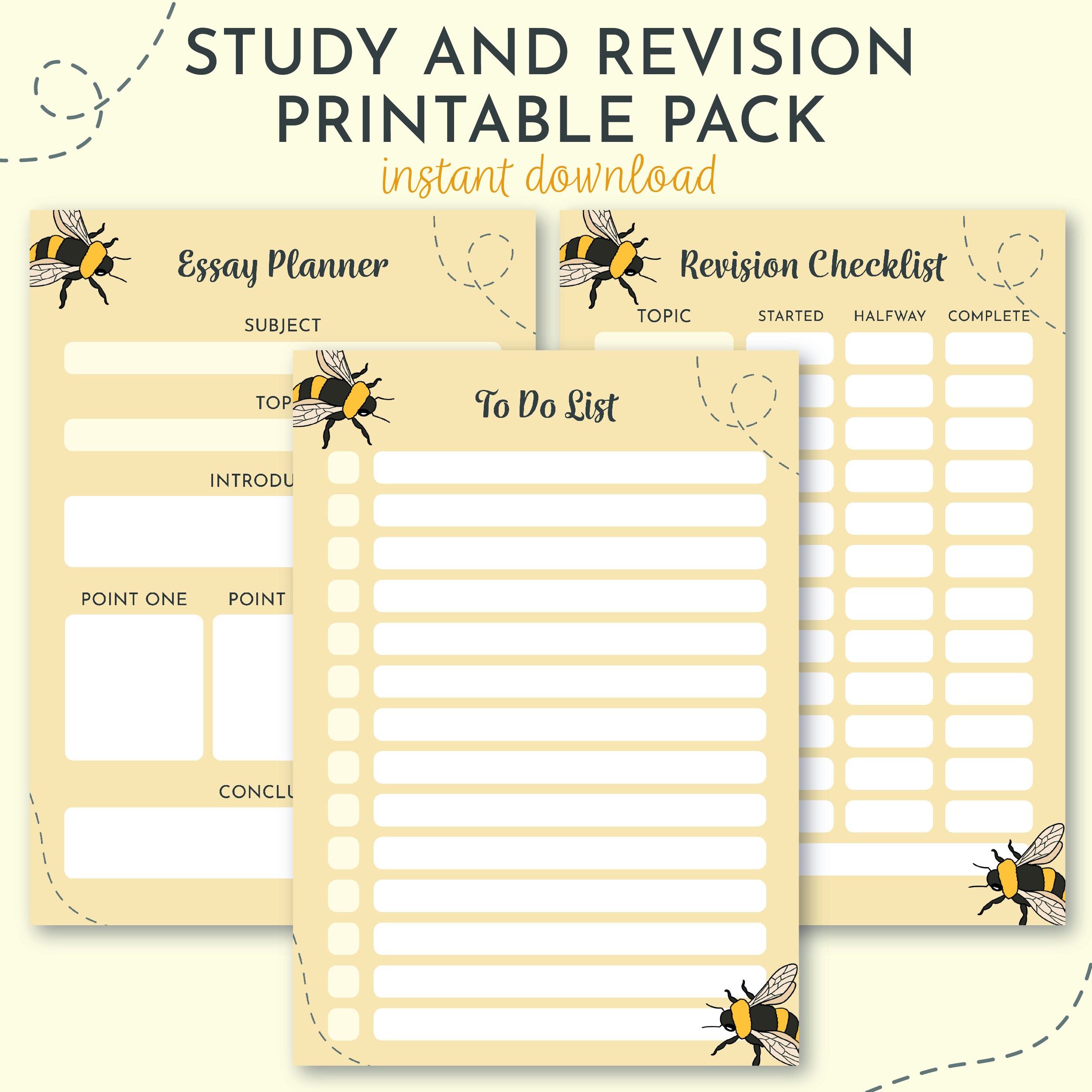 Study and Revision Pack Printable Template Instant | Etsy