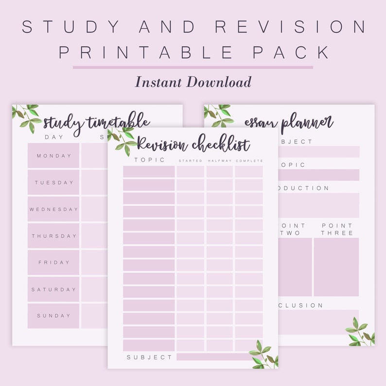 Study and Revision Pack Printable Template Instant | Etsy