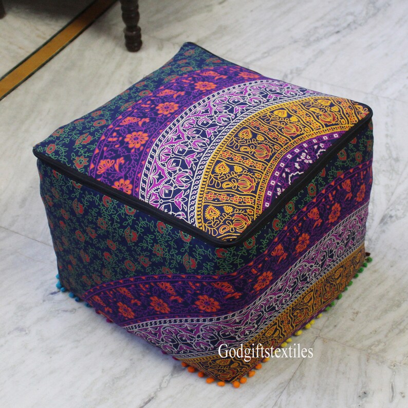 Multi Color Floral Square Ottoman Footstool Pouf Cover Mandala - Etsy