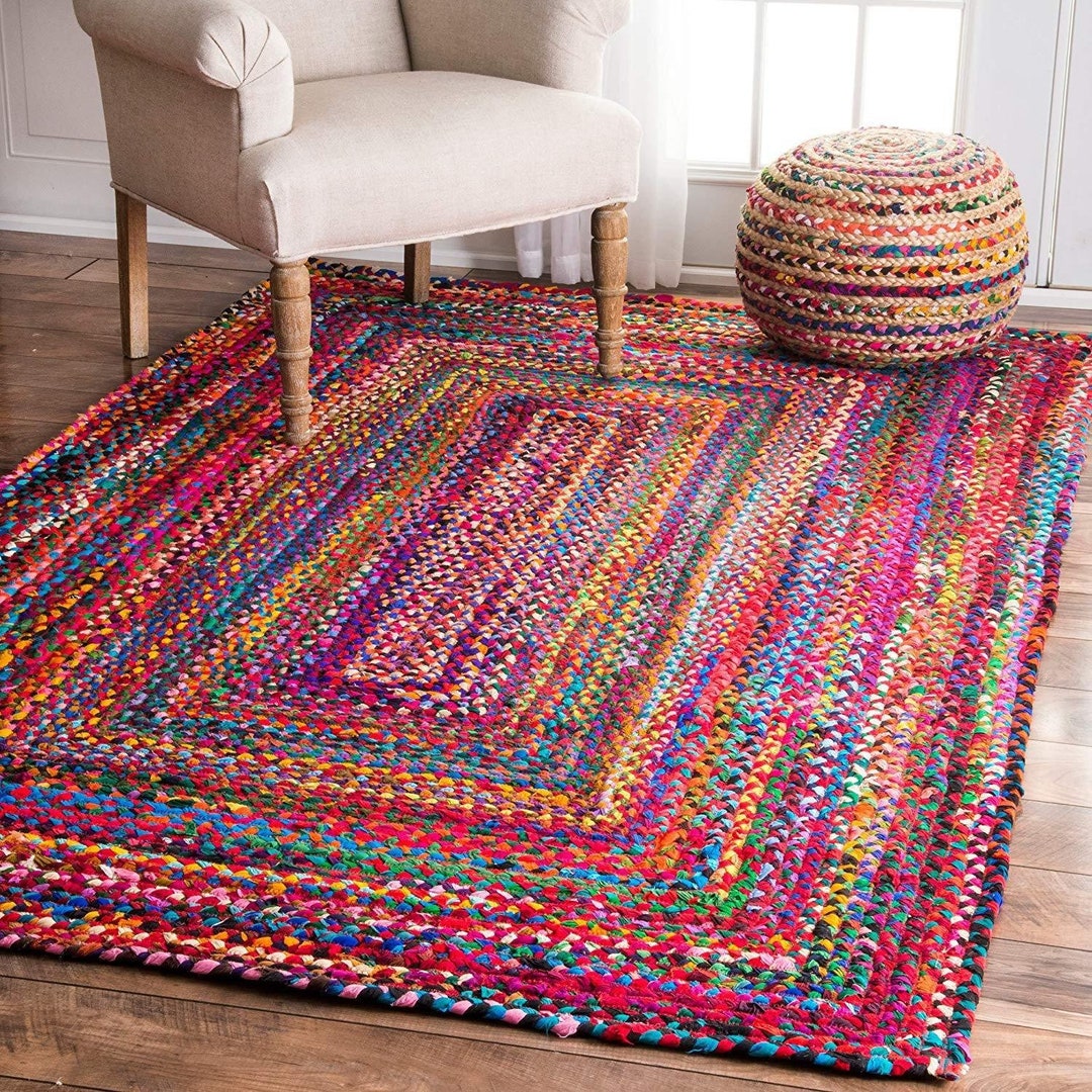 Beautiful New Handmade Indian Braided Multi Color Floor Rug Purely ...