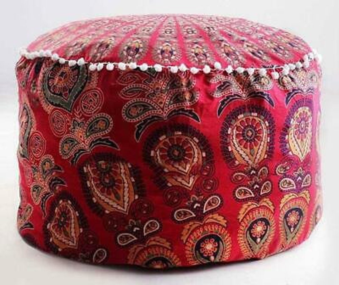 Peacock Style Art Print Pouffy Cover RED OTTOMAN COVERS All Size ...