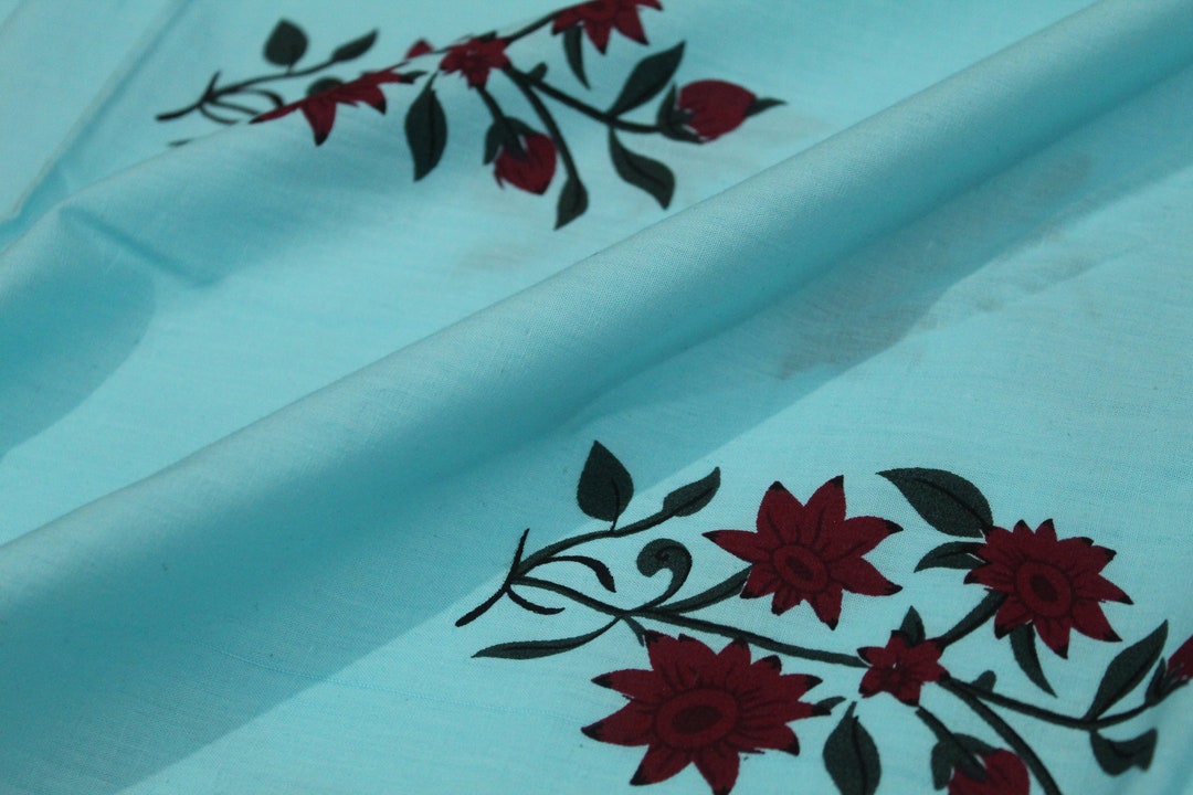 100% Cotton Blue Fabric Indian Light Weight Turquoise Floral - Etsy