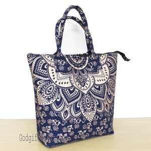Indian Blue Gold Handmade Handbag Women Shoulder Shopping Bag Mandala ...