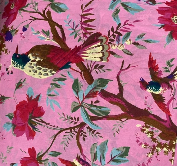 Cotton Fabric Bird BABY PINK Print Fabric Upholstery Fabric - Etsy