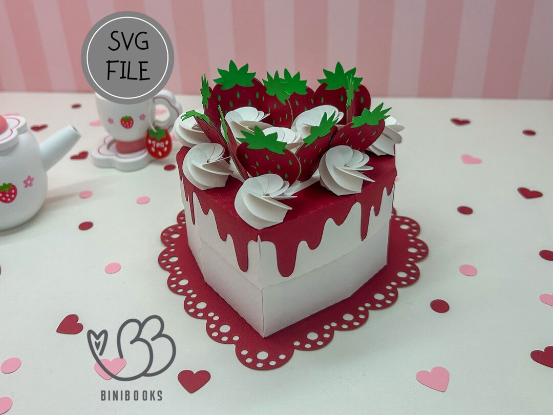 3D Strawberry Cake Gift Box SVG / PDF Cutting File for Cutting Machines ...