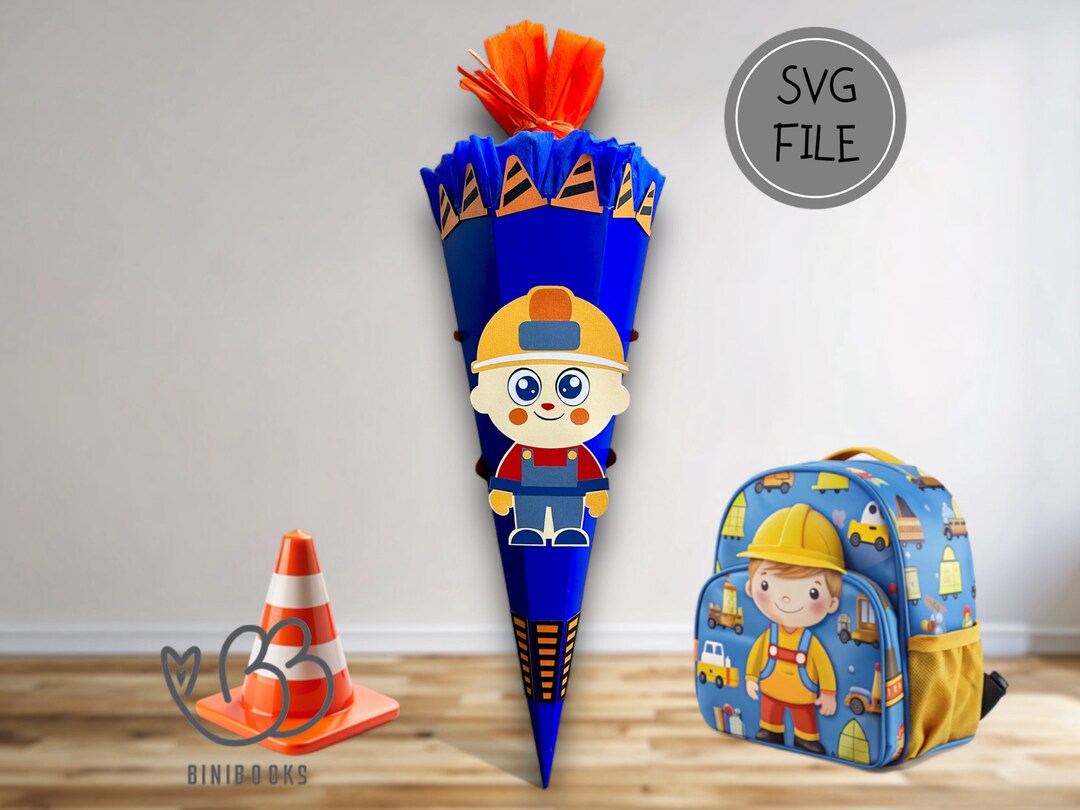 School Cone Construction Worker Motif, Craft Template, PDF and SVG File ...