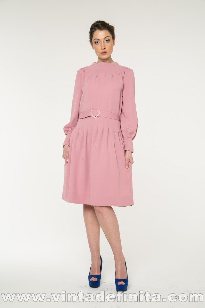 Dress CHERRIE in Delicate Ash Rose Colour - Inspired by 1970s Fashion ...