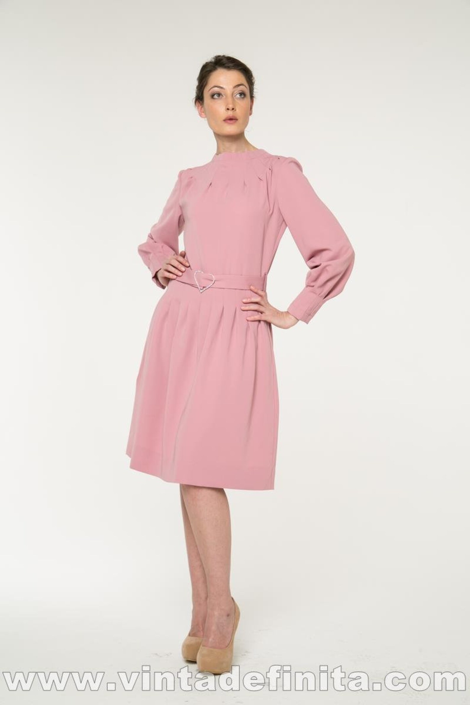 Dress CHERRIE in Delicate Ash Rose Colour - Inspired by 1970s Fashion ...