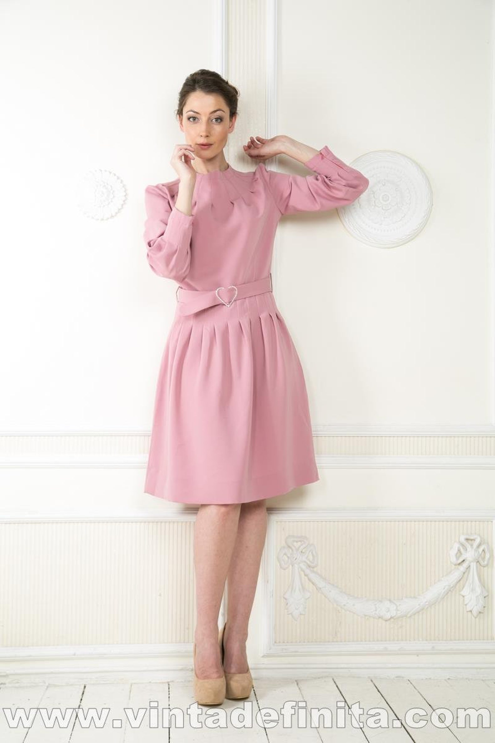 Dress CHERRIE in Delicate Ash Rose Colour - Inspired by 1970s Fashion ...