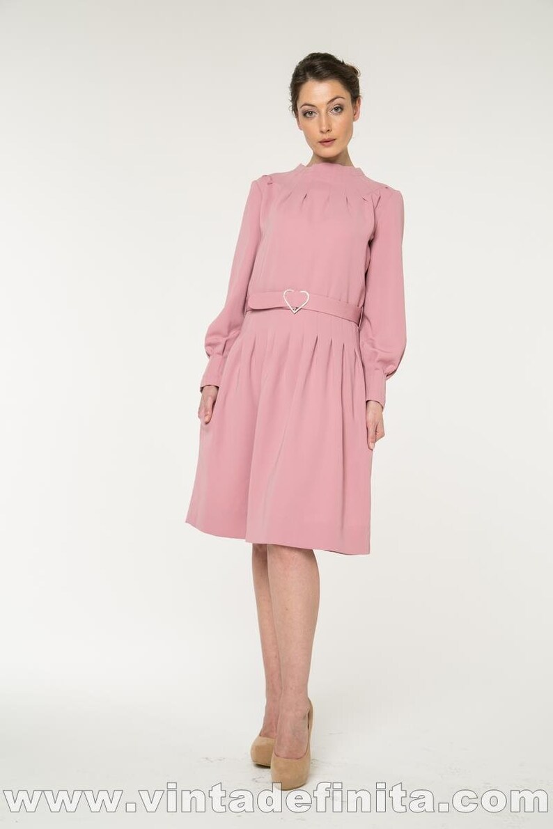 Dress CHERRIE in Delicate Ash Rose Colour - Inspired by 1970s Fashion ...
