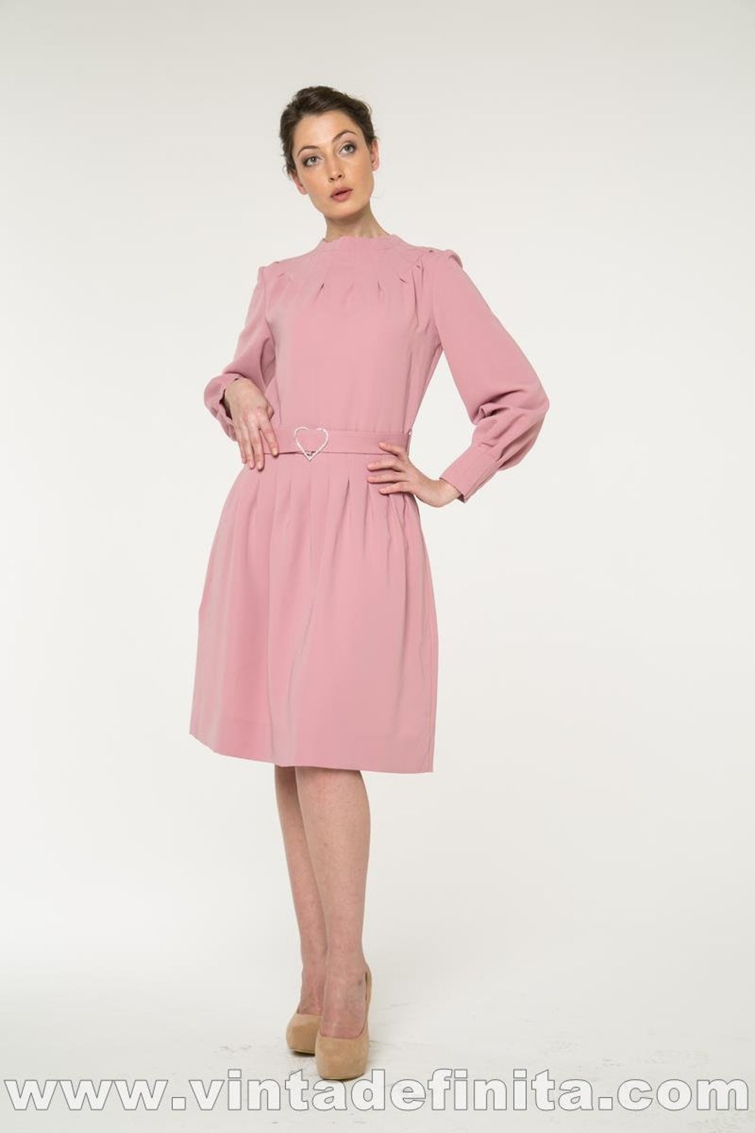 Dress CHERRIE in Delicate Ash Rose Colour - Inspired by 1970s Fashion ...