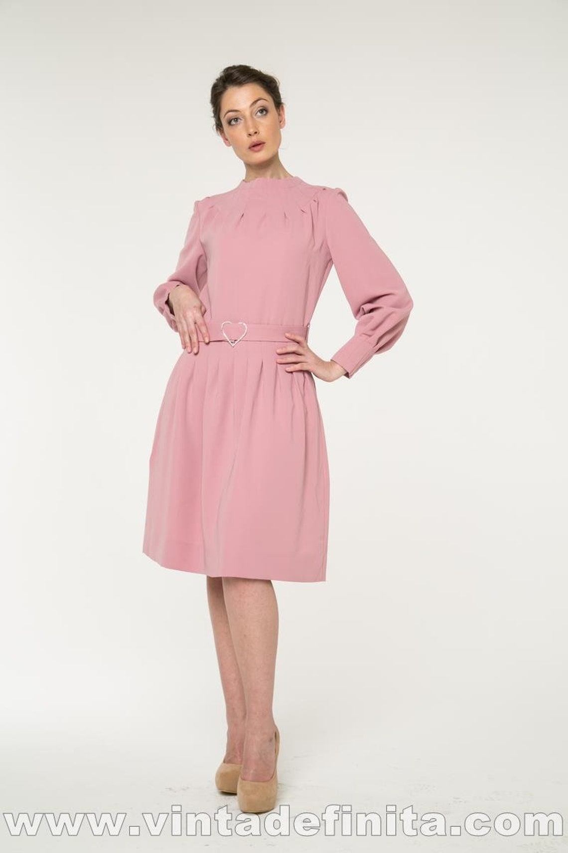 Dress CHERRIE in Delicate Ash Rose Colour - Inspired by 1970s Fashion ...