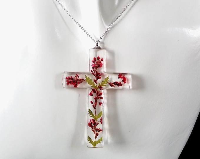 Pressed Flower Cross, Real Flower Jewellery, Botanical Flower Necklace ...