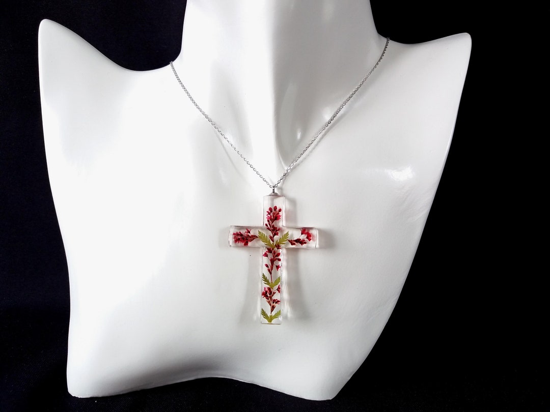 Pressed Flower Cross, Real Flower Jewellery, Botanical Flower Necklace ...
