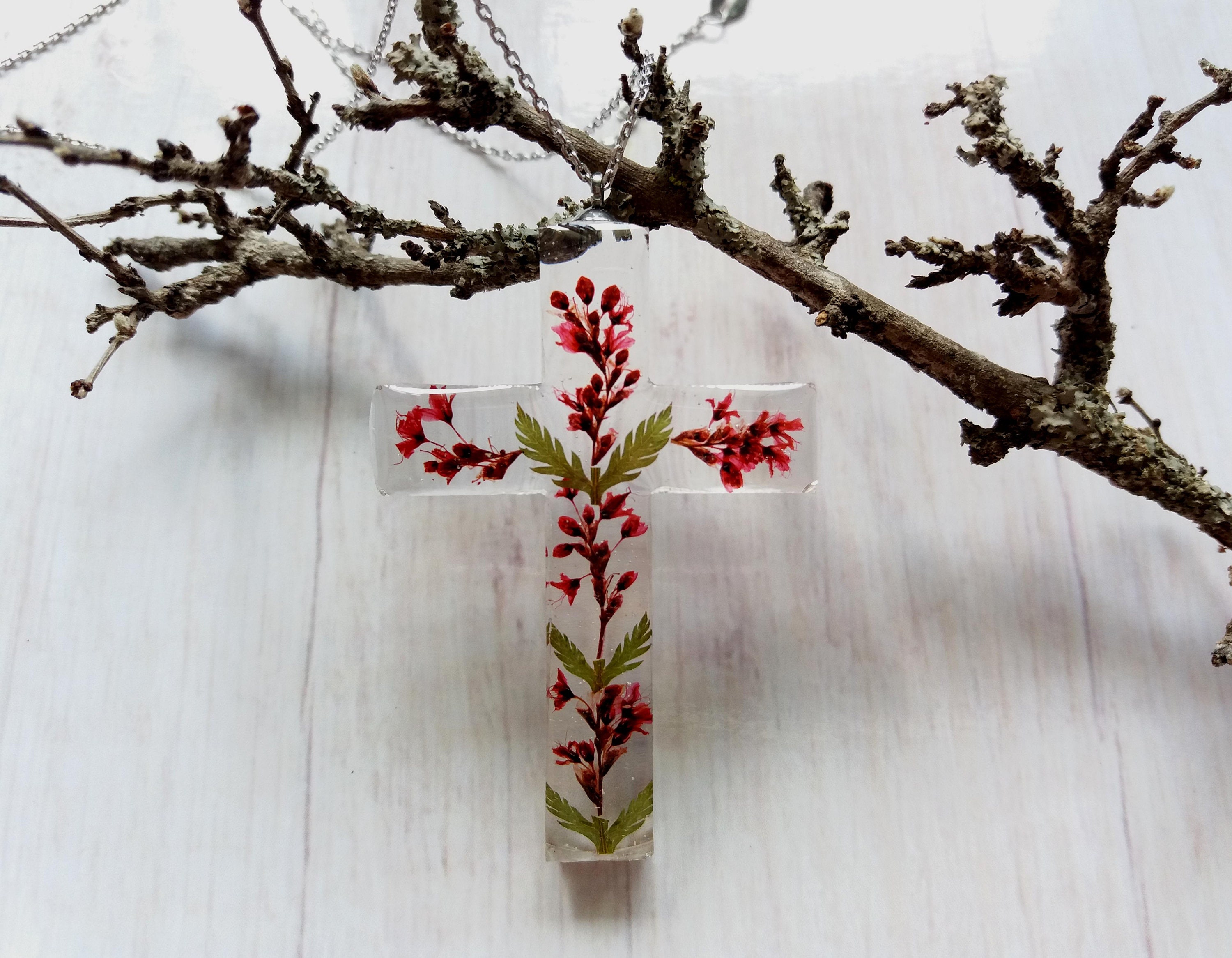 Pressed flower Cross Real Flower Jewellery Botanical flower | Etsy
