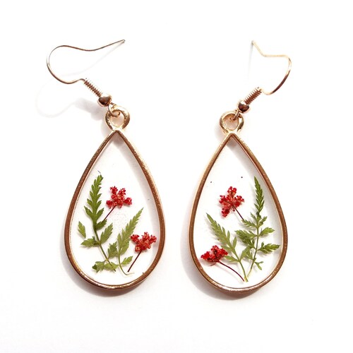 Botanical Earrings Pressed Flower Earrings Flower Resin - Etsy