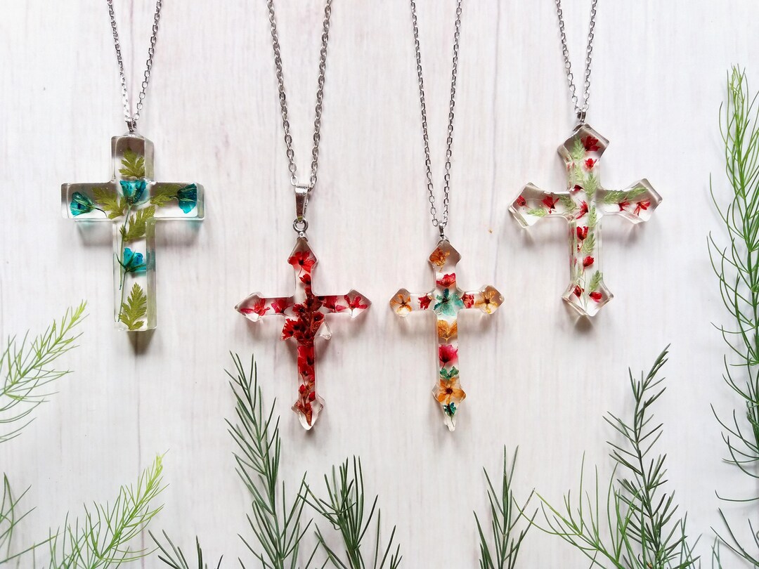 Pressed Flower Cross, Real Flower Jewellery, Botanical Flower Necklace ...