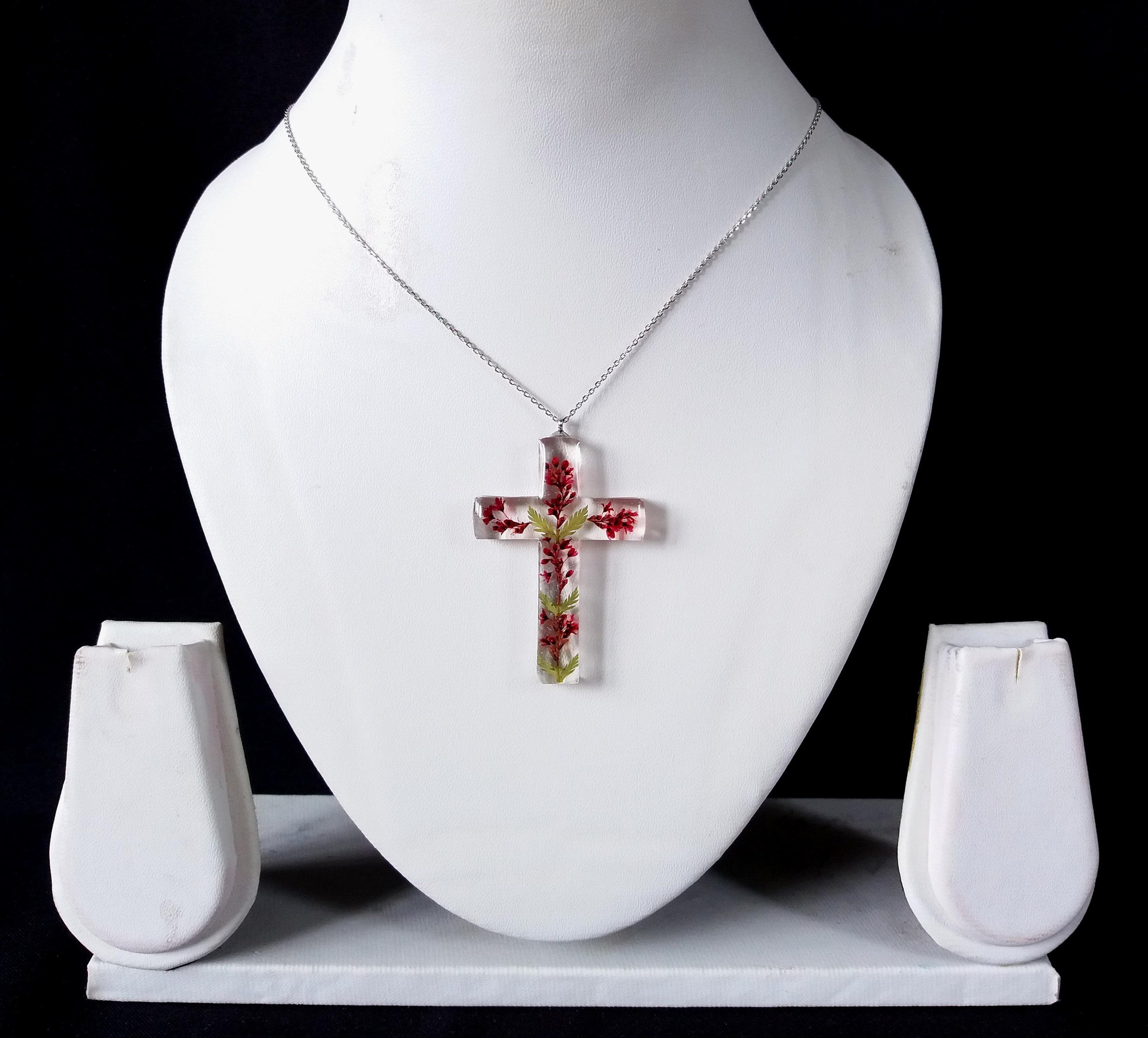 Pressed flower Cross Real Flower Jewellery Botanical flower | Etsy