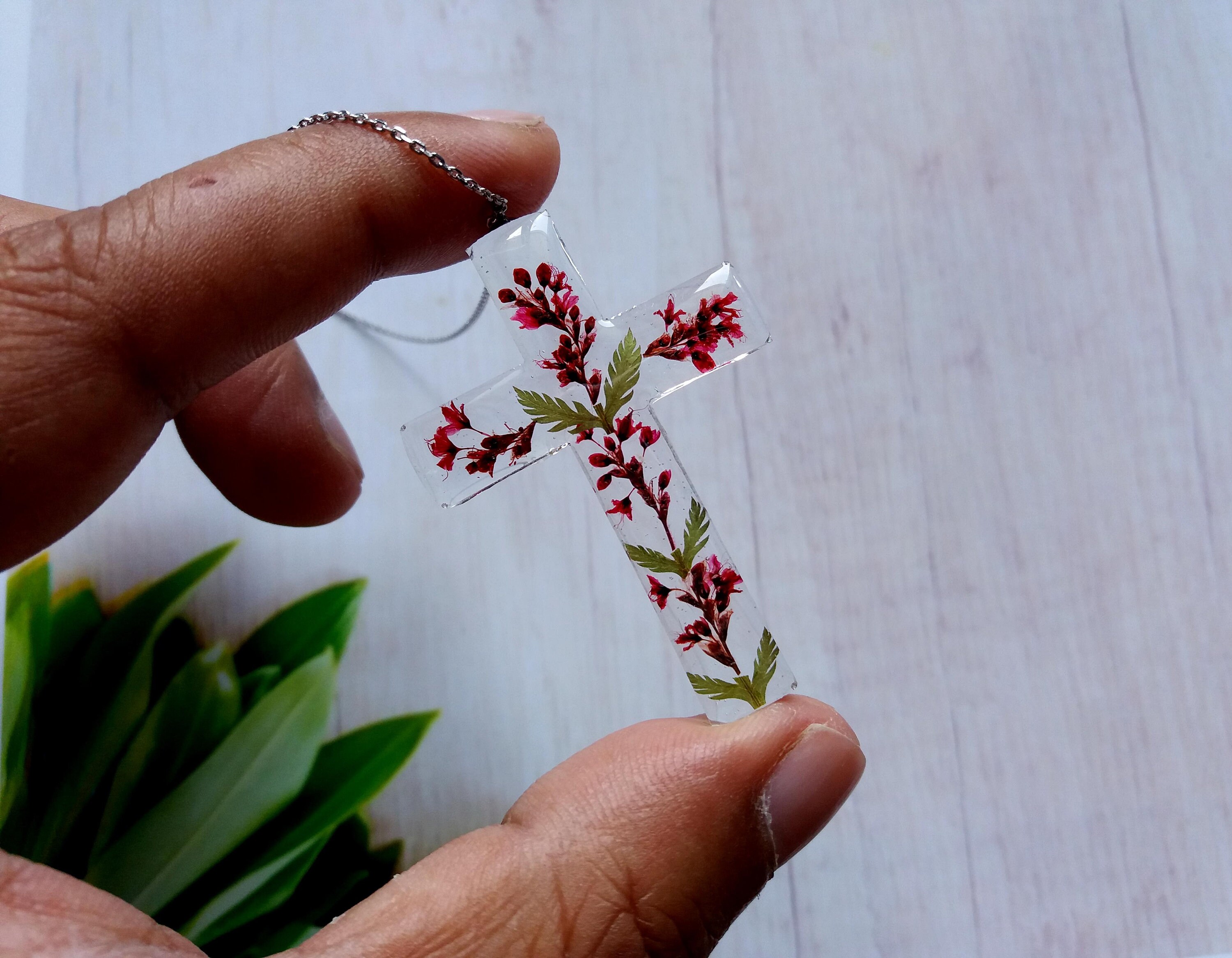 Pressed flower Cross Real Flower Jewellery Botanical flower | Etsy