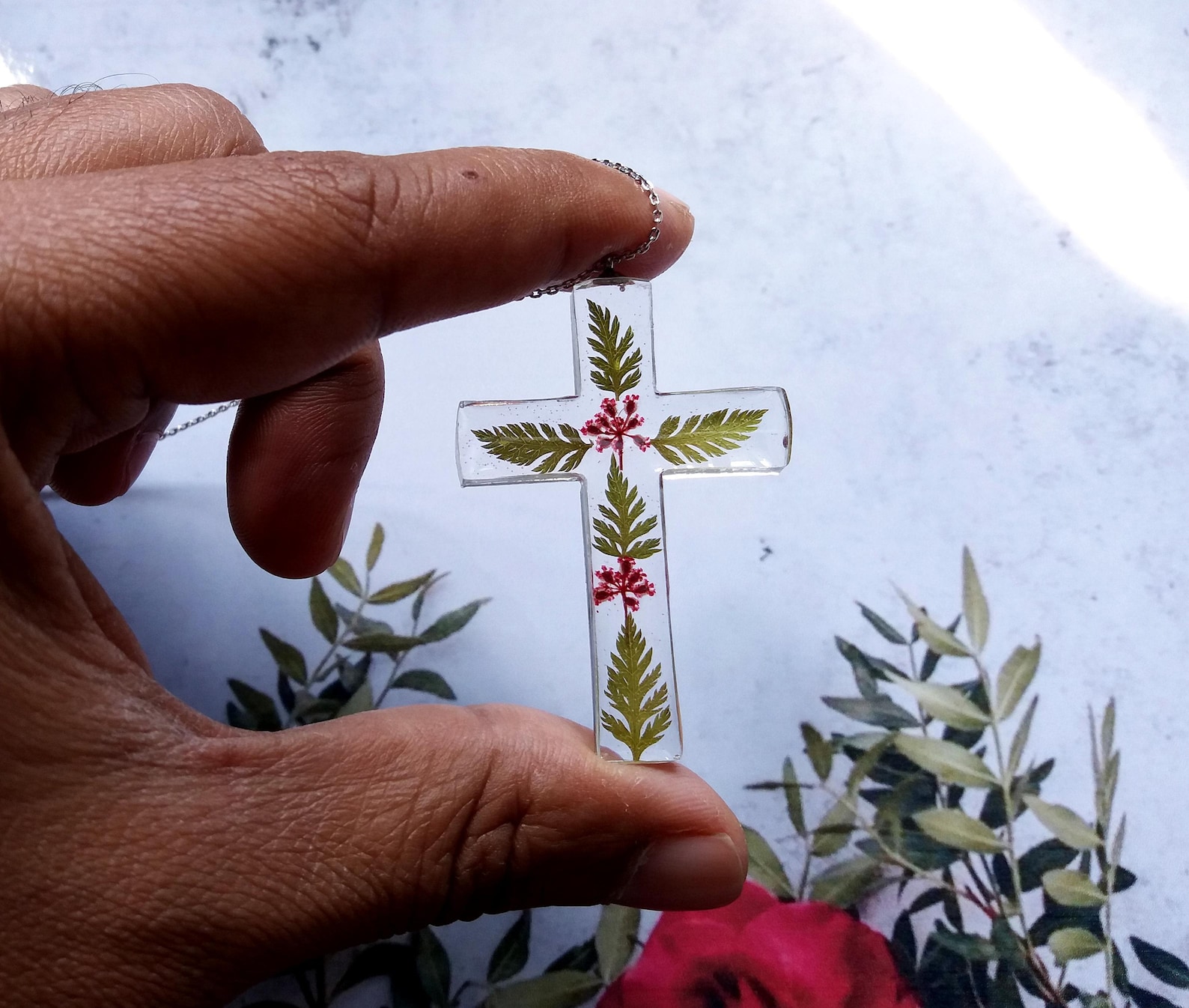 Pressed Flower Cross Real Flower Jewellery Botanical Flower | Etsy