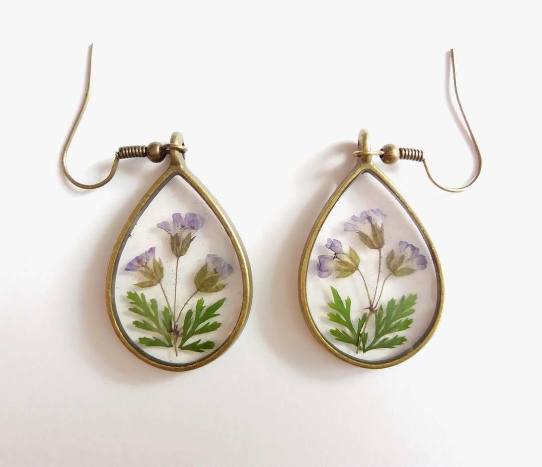 Botanical Earrings, Pressed Flower Earrings, Flower Resin Jewellery ...