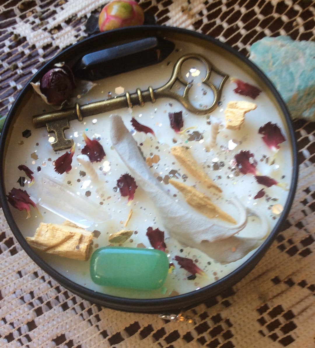 The Secret Key/manifestation Candle/intention Candle/ Crystal Candle ...