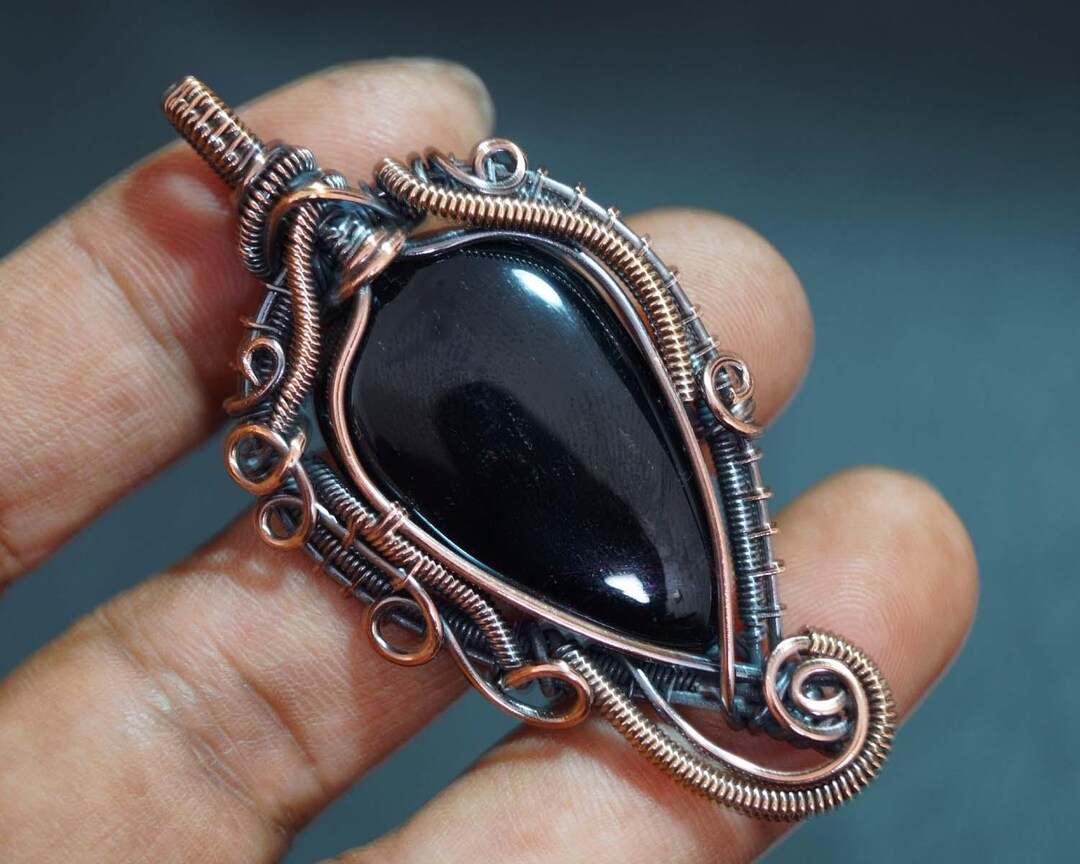 Wire Wrap Onyx Copper Pendant Wire Wrap Gemstone Copper Necklace Copper ...
