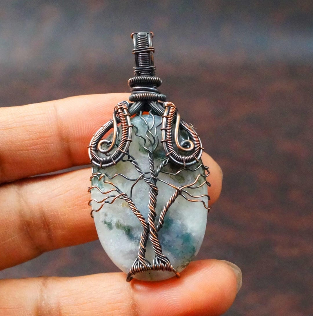 Handmade Copper Wire Wrapped Moos Agate Tree of Life Pendant Wire Wrap ...