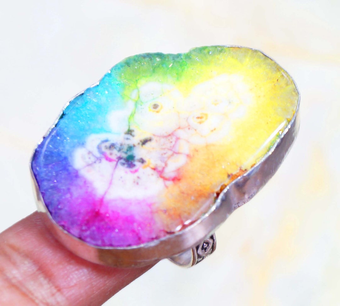 Rainbow Solar Quartz Ring Size 10.3/4 US Gemstone Handmade Ring Jewelry ...