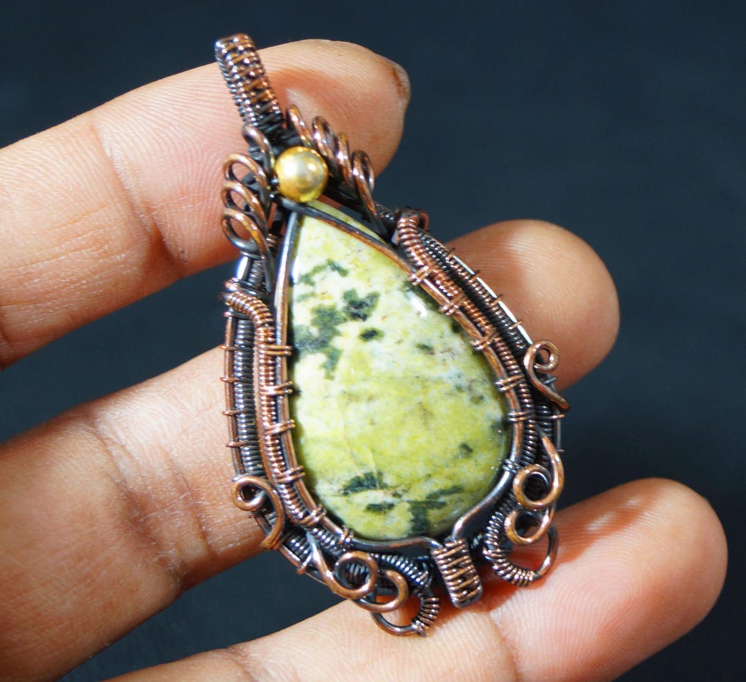Green Canadian Jade Copper Pendant Handmade Copper Wire Wrapped Pendant ...