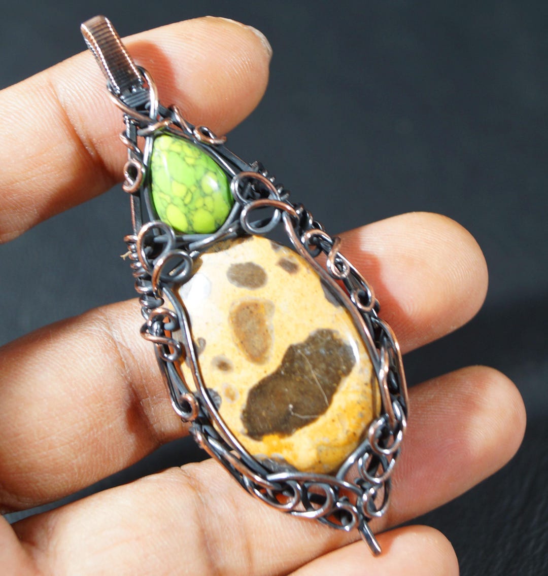 Australia Chert Breccia Carved Crystal Copper Pendant Turquoise Copper ...